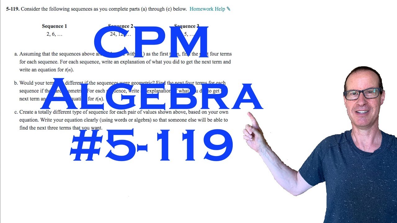 CPM Algebra Chapter 5 Problem 119 - YouTube