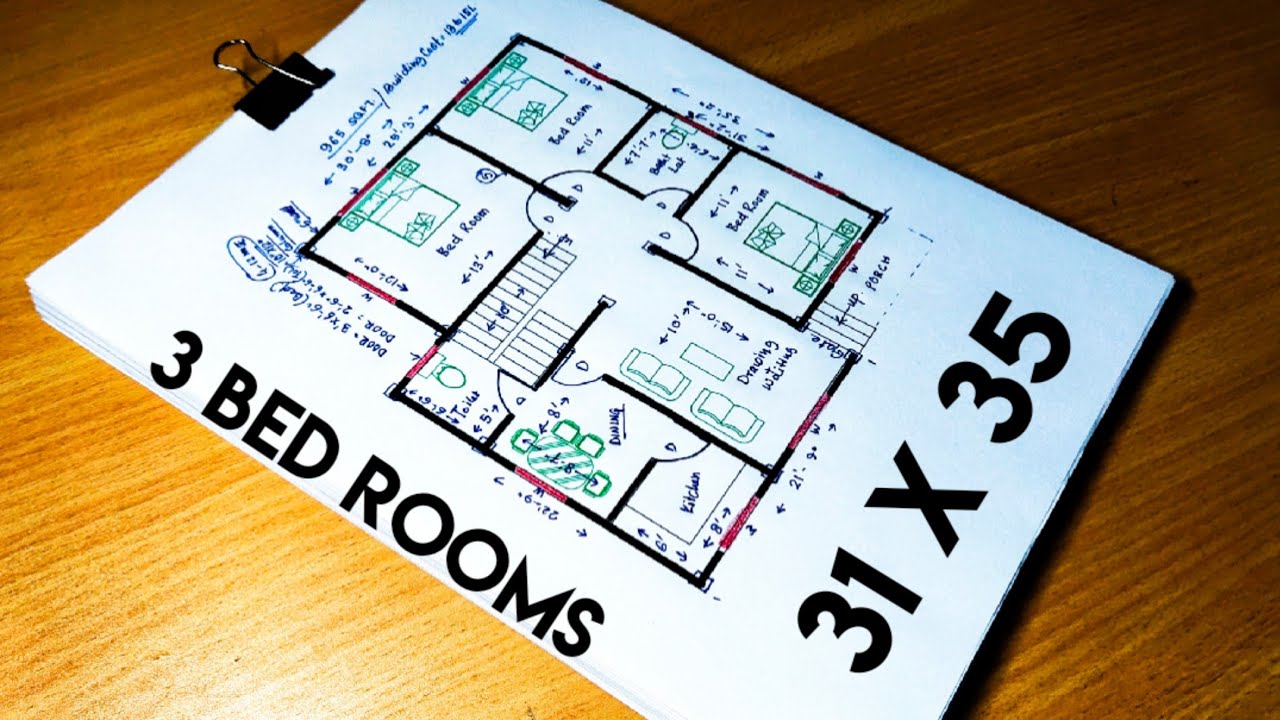 31 X 35 sqft house plan II 31 x 35 ghar ka naksha II 31 x 35 house ...