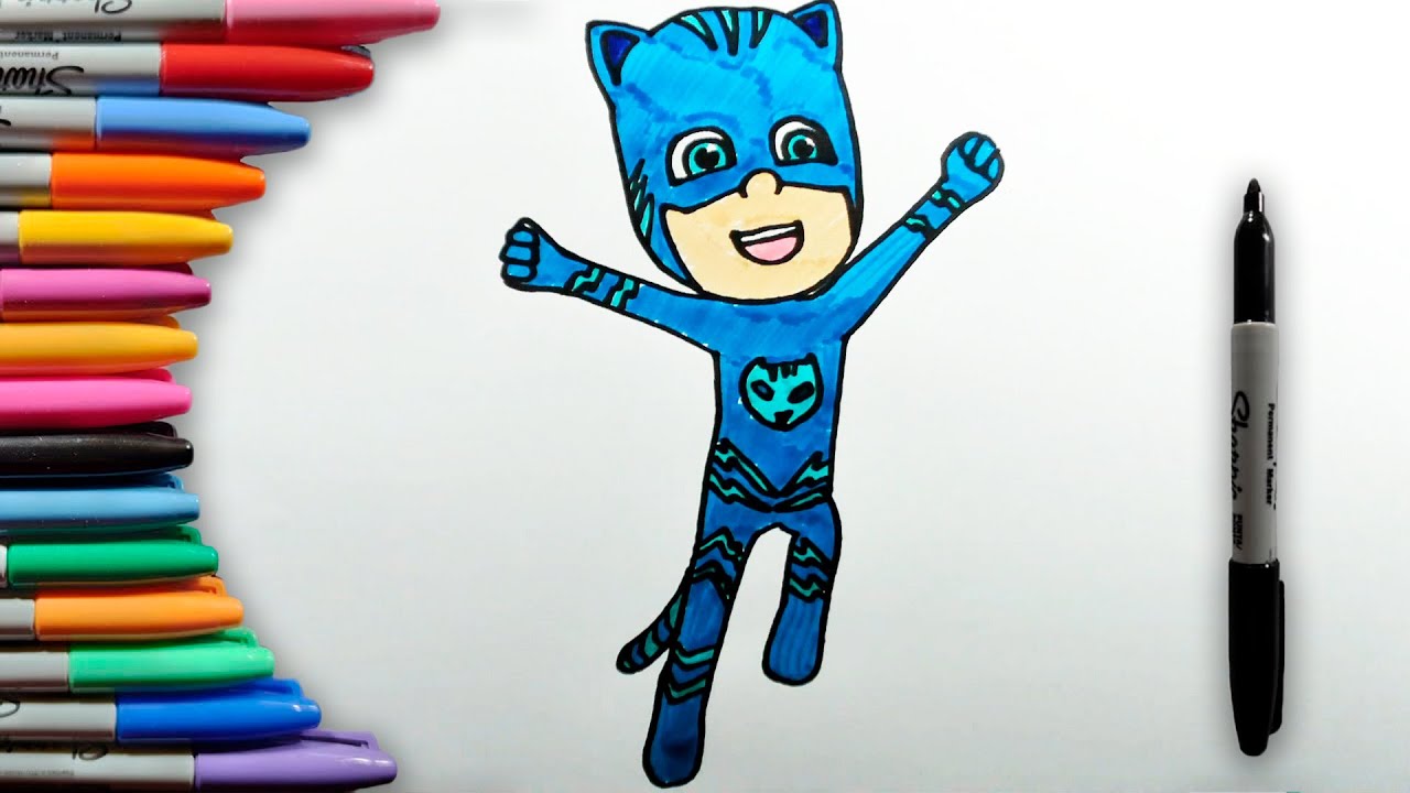 How to Draw Catboy from Pj Masks Easy Coloring pages for Kids and ...