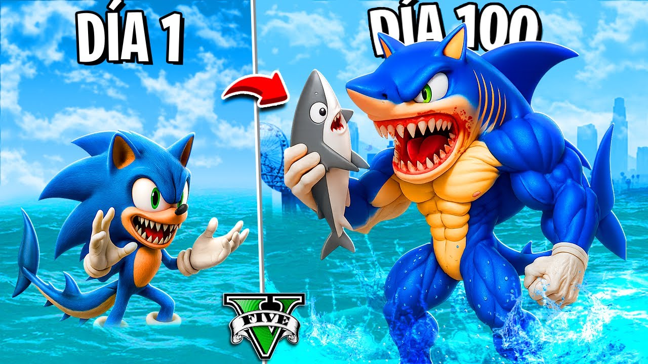 SOBREVIVÍ 100 DÍAS como SHARK SONIC en GTA 5 !! (Sonic Movie mod) - YouTube