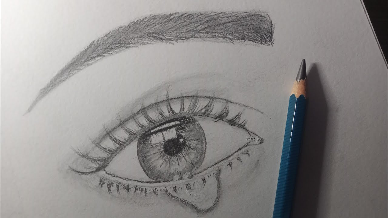 How to draw a beautiful eye with tear drop - YouTube