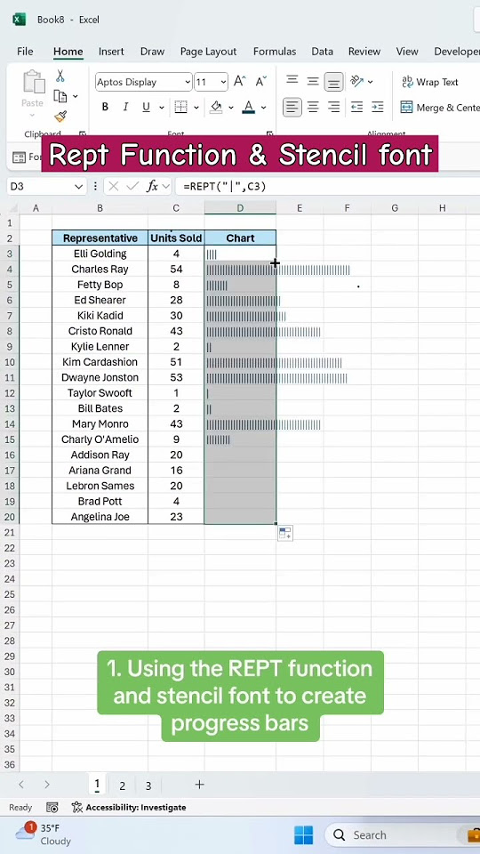 Rept Function With Stencil Font Excel Exceltips Exceltutorial Exceltricks Viral Ai