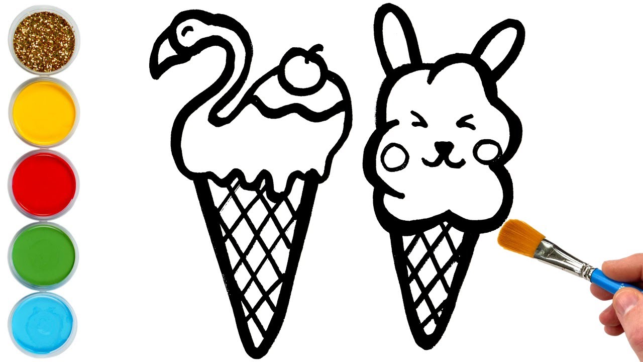 Animal Ice Cream Drawing, Painting and Coloring for Kids, Toddlers ...