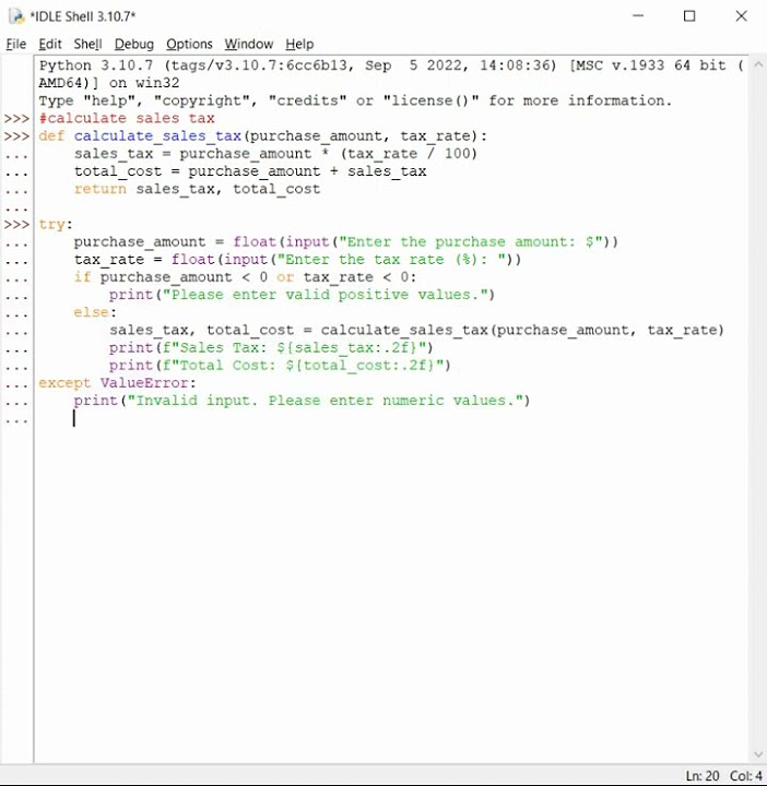 Calculate Sales Tax In Python Coding Corepython Arithmeticoperators