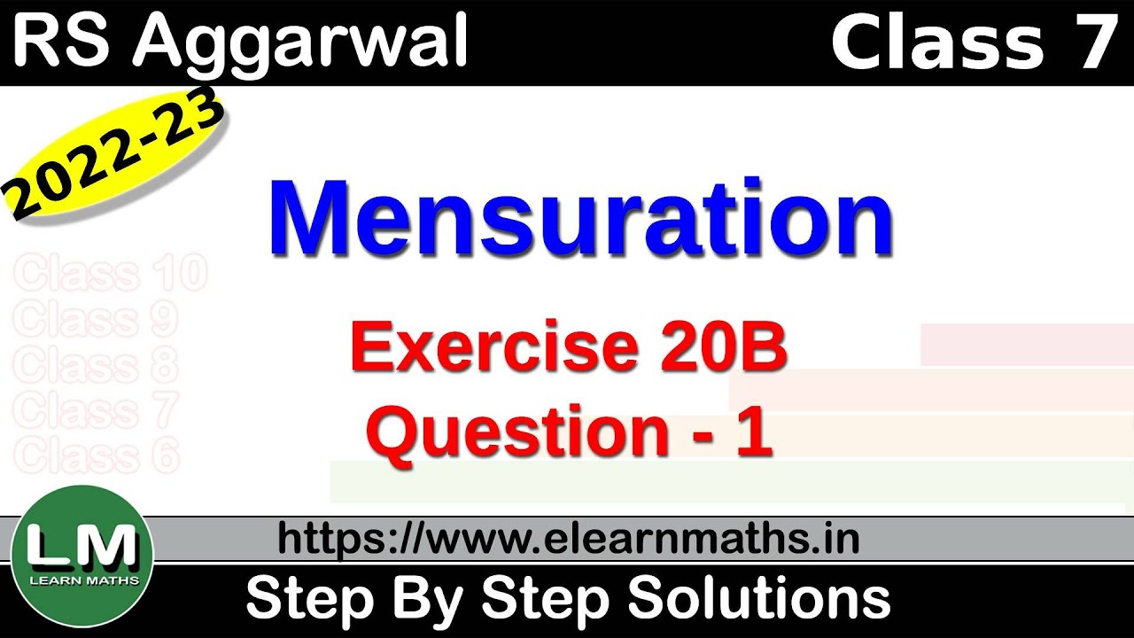 Mensuration | Class 7 Chapter 20 Exercise 20B Question 1 | RS Aggarwal ...