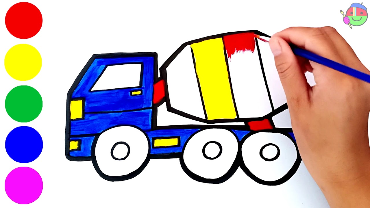How to draw and color Cement car | Learn to draw and paint for kids ...