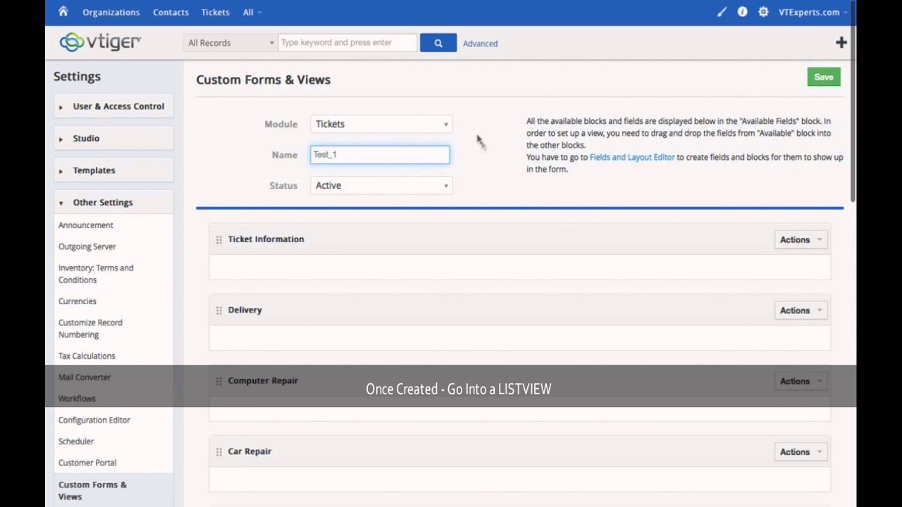 VTiger Custom Views, Screen Layouts & Forms - YouTube
