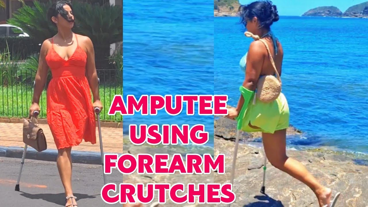 Amputee lady adaptive crutches user life | using forearm crutches - YouTube
