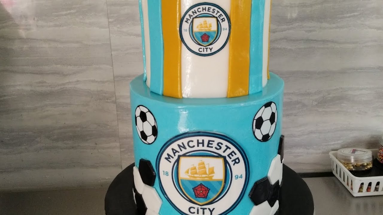 2 Tier Manchester City Football Cake Time-lapse! | Sugarjunkieja - YouTube