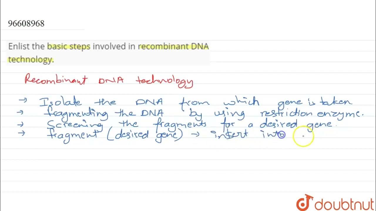 Enlist the basic steps involved in recombinant DNA technology. | CLASS ...