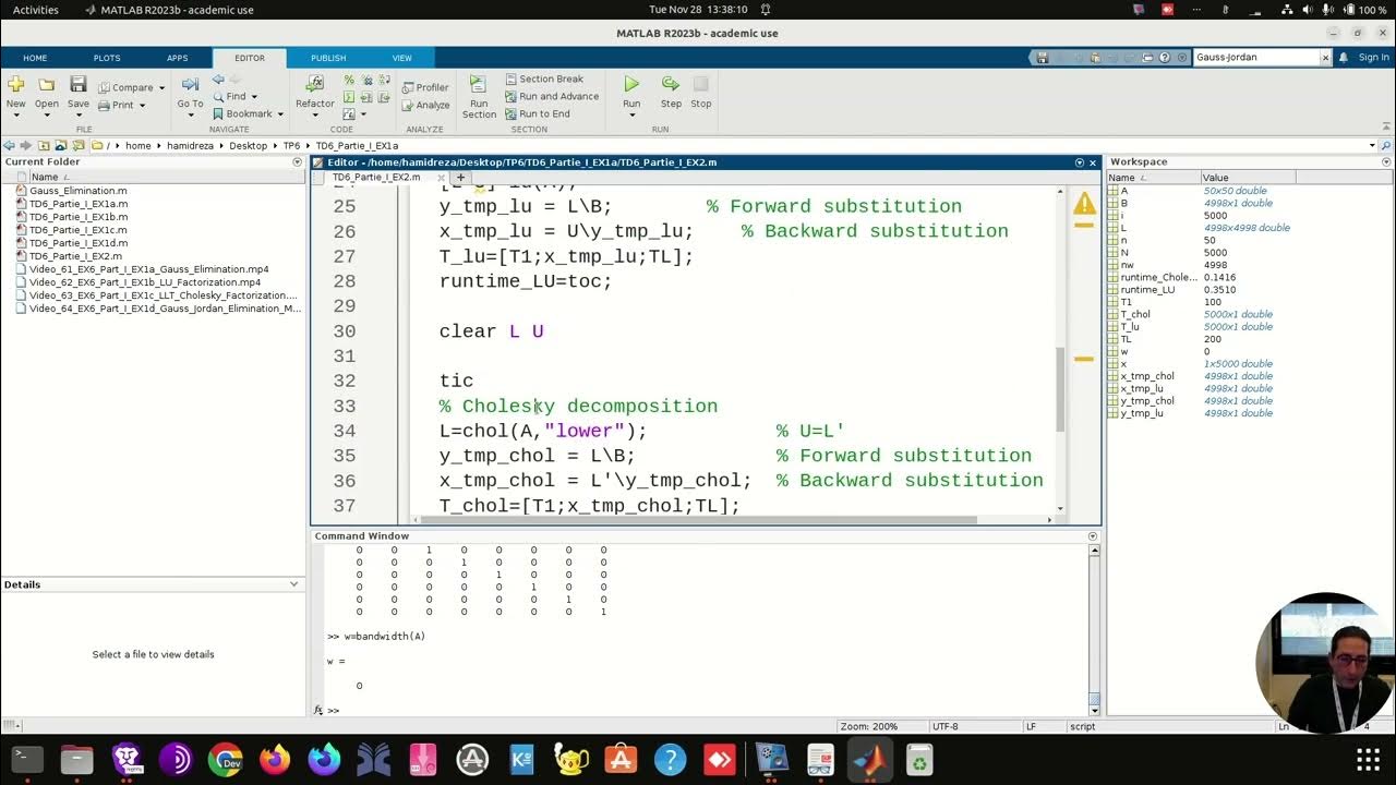 Video 64 EX6 Part I EX2 LU versus Cholesky MATLAB - YouTube