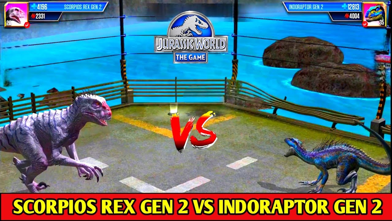 SCORPIOS REX GEN 2 VS INDORAPTOR GEN 2 | Jurassic World The Game - YouTube