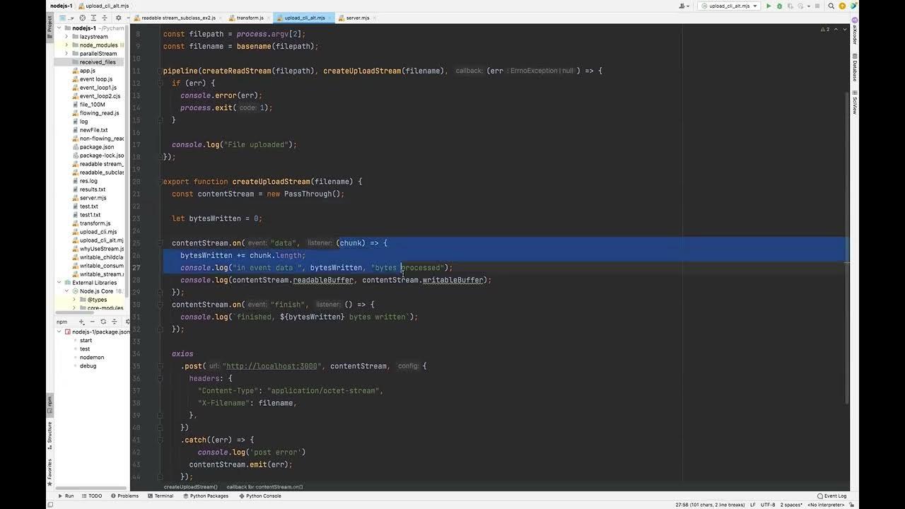 node.js - streams - passthrough - 2 - YouTube
