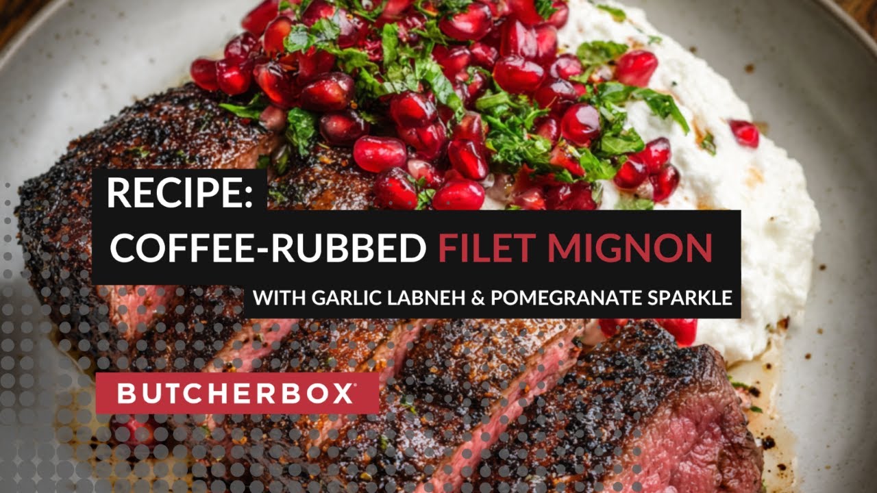 Coffee-Rubbed Filet Mignon with Garlic Labneh & Pomegranate Sparkle ...