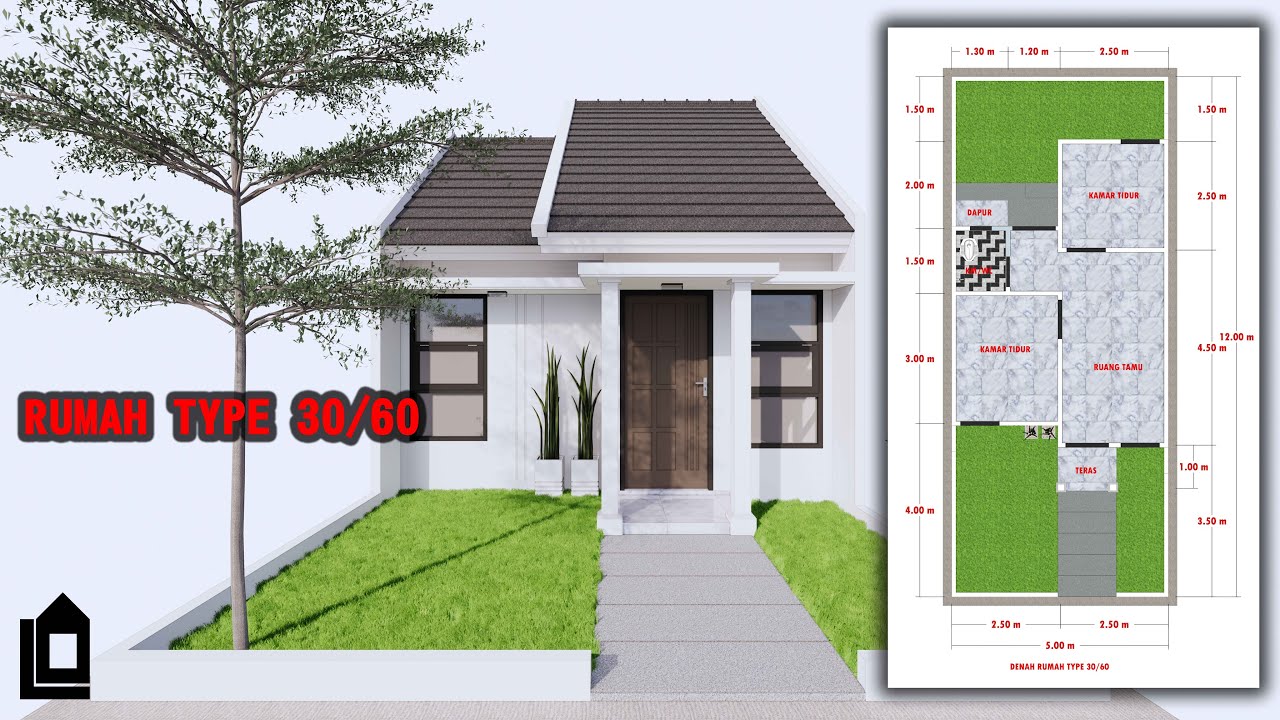 DESAIN RUMAH TYPE 30/60 ( ADA GAMBAR DENAHNYA ) - YouTube