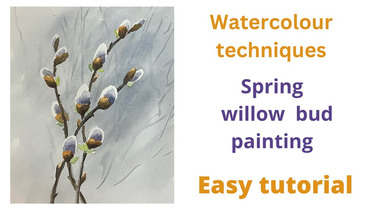 Watercolour techniques, spring willow bud painting. Easy tutorial ...