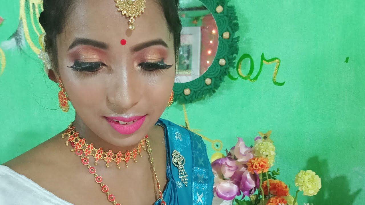 Beautiful Assamese bridal makeup with golden eye makeup. - YouTube