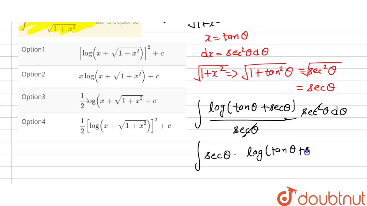 int log x sqrt 1 x 2 sqrt 1 x 2 dx Is Equal To YouTube int log x sqrt 1 x 2 sqrt 1 x 2 dx Is Equal To YouTube
