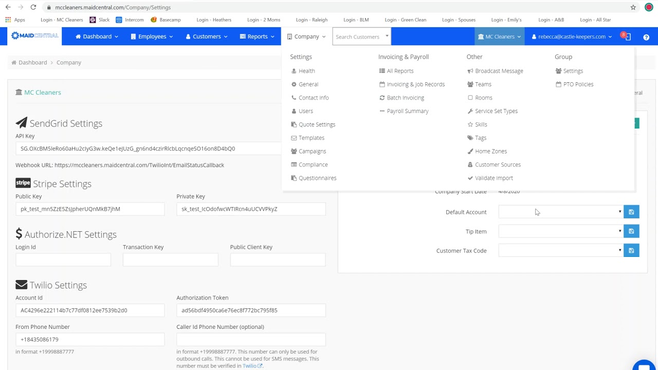Setting up and connecting a new default account to Quickbooks Online ...