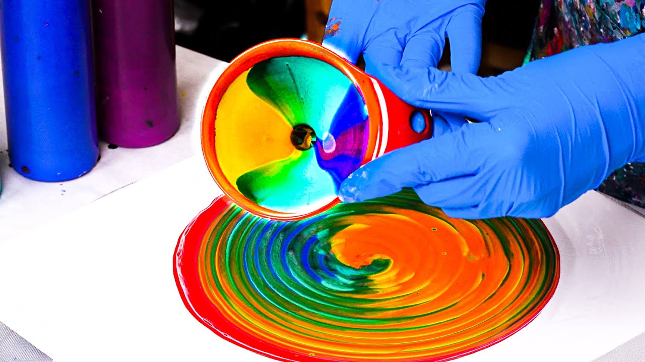 EASY Pouring with FUNNEL 🌈 "Tropical Storm" + RAINBOW Colors Acrylic ...