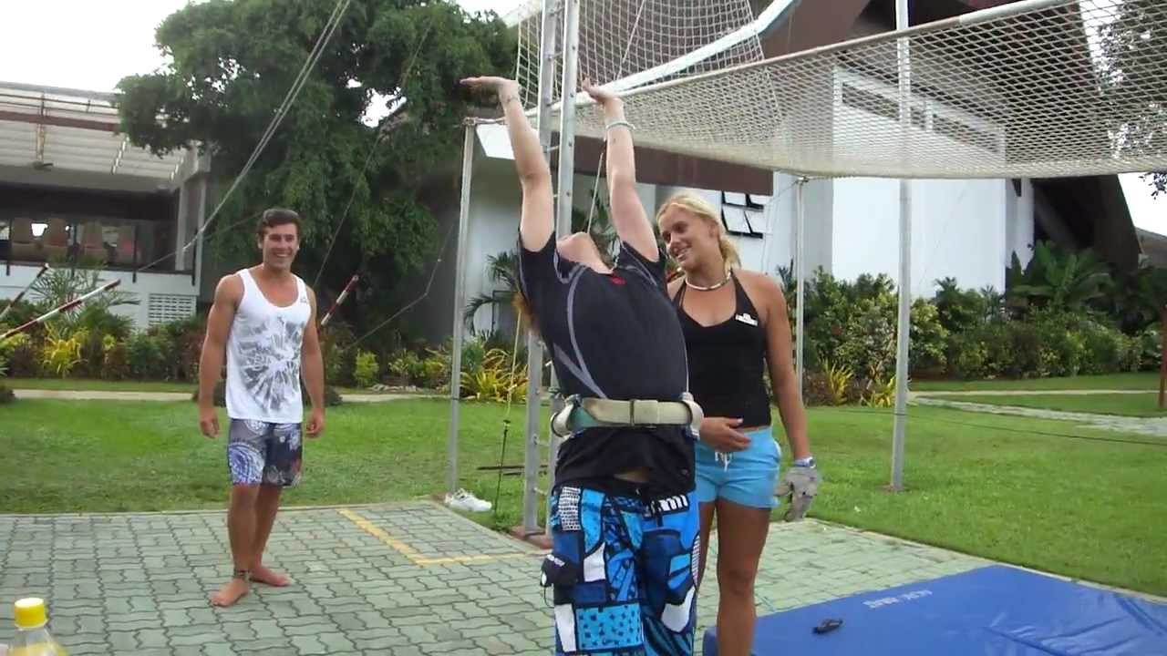 Kelly training me for the flying trapeze catch - YouTube
