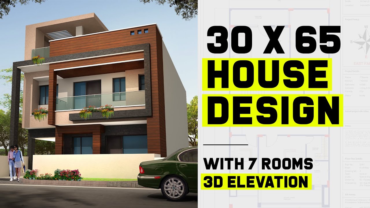 30 By 65 House Design With 7 Rooms and 3D Elevation Design | 30*65 1950 ...