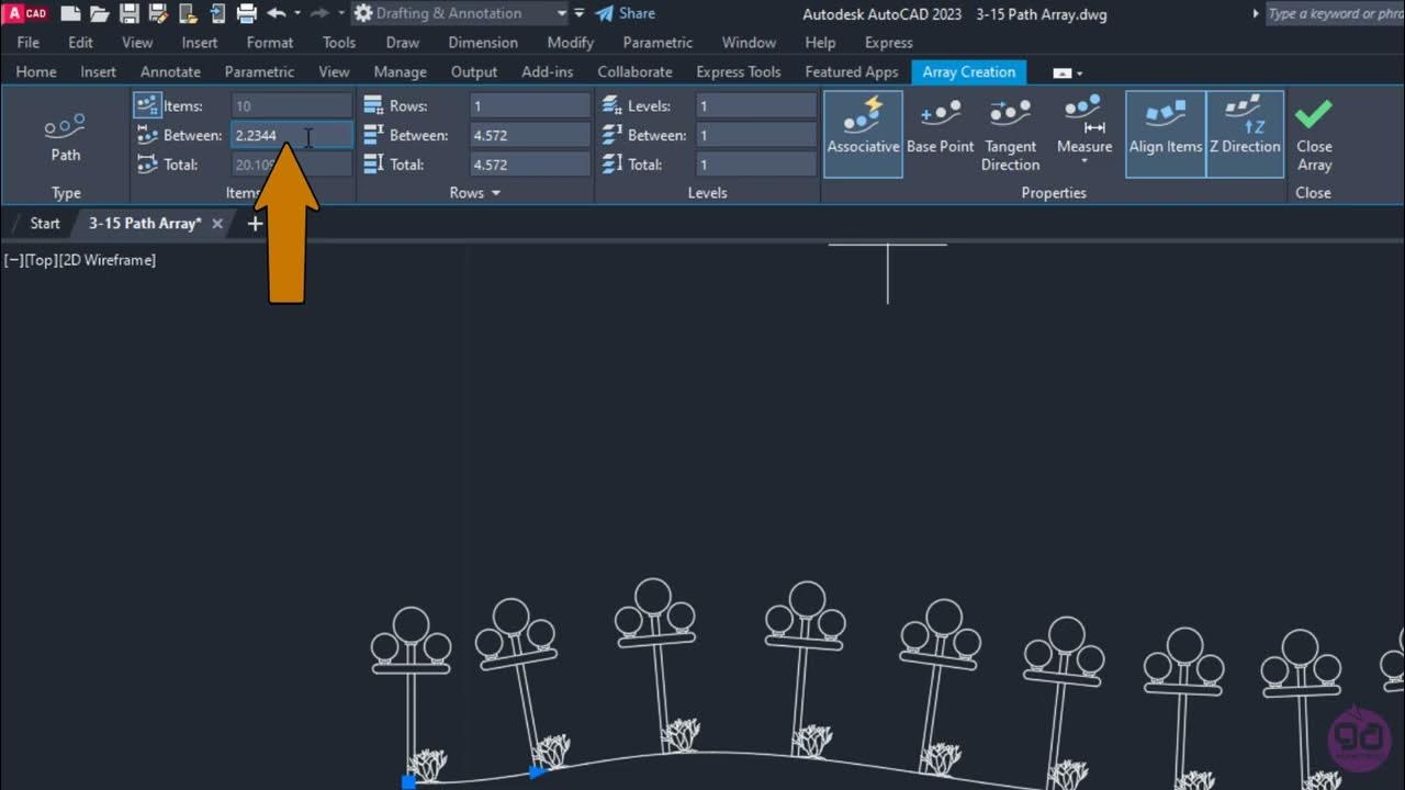 3-15 Creating Path Arrays (AutoCAD 2023) - YouTube