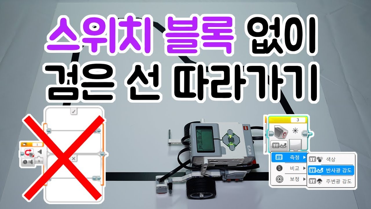 [EV3 코딩] - EV3 스위치 블록없이 검은선따라가기(라인트레이싱) - 화리트(Hwarite) - YouTube