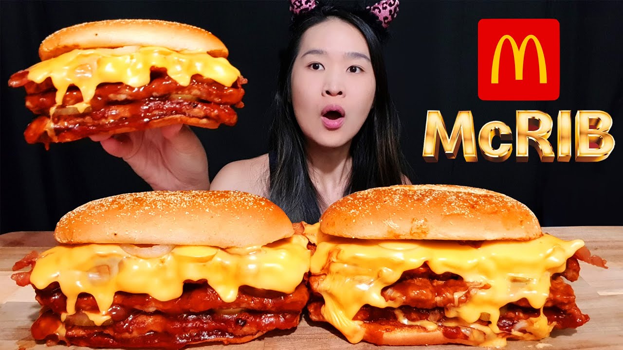 OMG!! CHEESY TRIPLE McRIB MUKBANG! Deluxe McRib with Bacon & Cheese ...