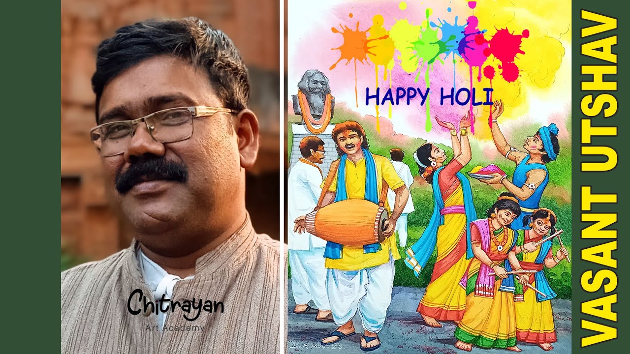 Vasant Utshv Drawing With Watercolor | Vasant Panchami Drawing Step By ...