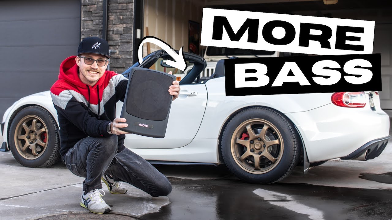 More BASS! Installing a slim Atoto subwoofer in the Miata - YouTube