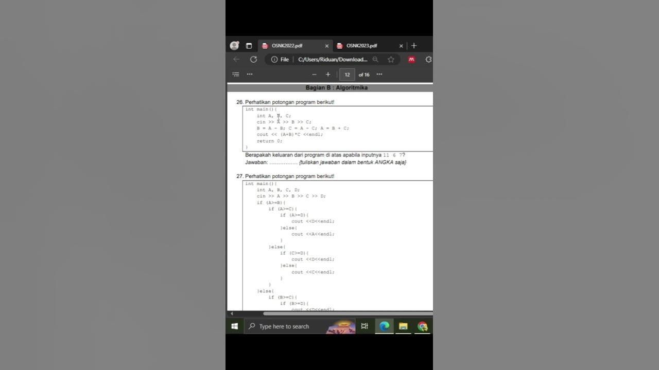 Pembahasan Soal OSN Informatika SMA MA tahun 2022 No 26 #algorithm #c #soal #c++ - YouTube