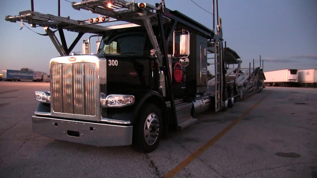 Black Peterbilt With Empty Car Hauler At Ohio Truck Stop - YouTube