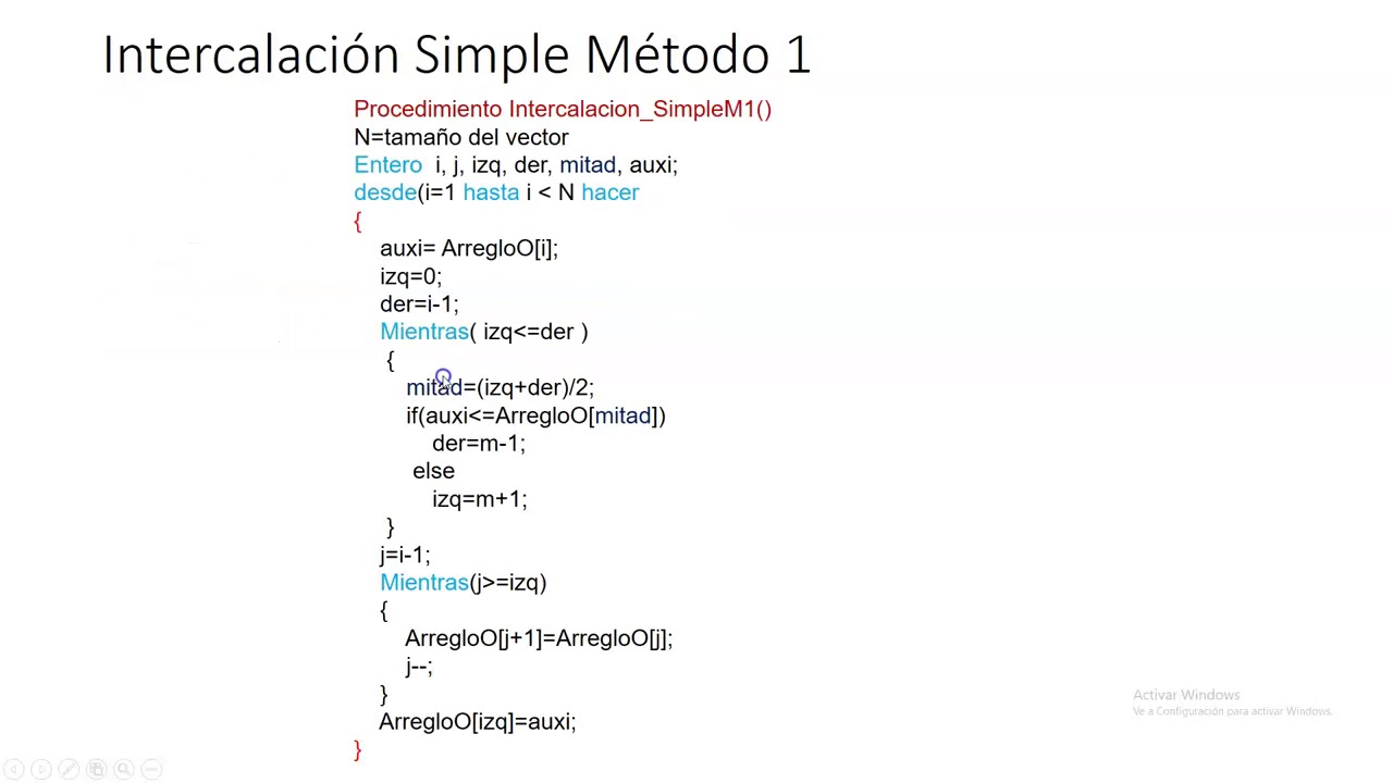 Pseudocodigo metodo 1 intercalacion simple - YouTube