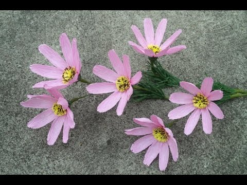 How To Make Cosmos Flower From Crepe Paper - Craft Tutorial - YouTube