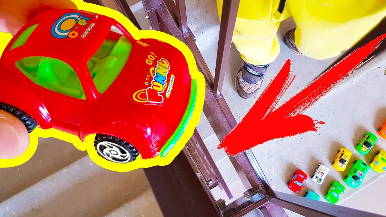 What if you drop toy cars from 10 floors? | Kid plays with plastic cars ...