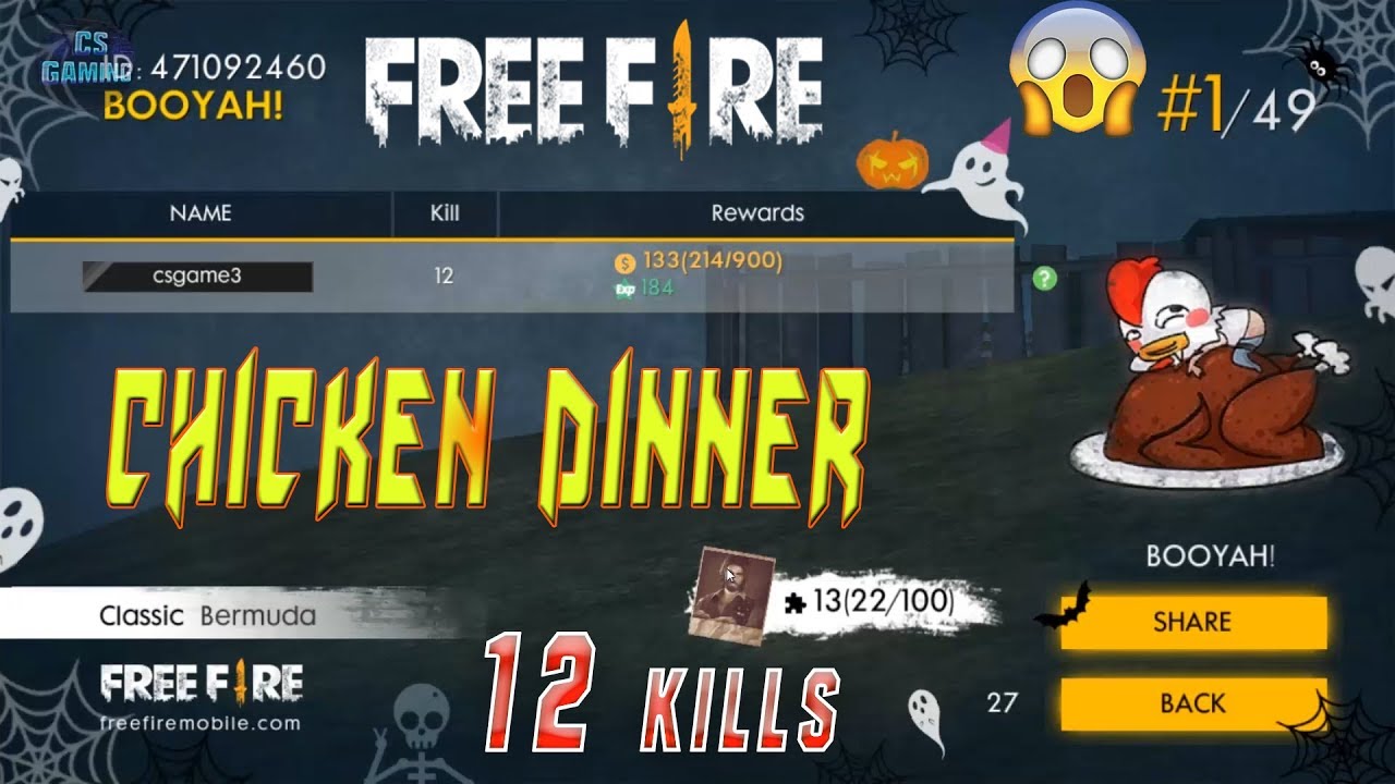 free fire 3rd-time chicken dinner 12 kills 60fps Battle Grounds CS ...