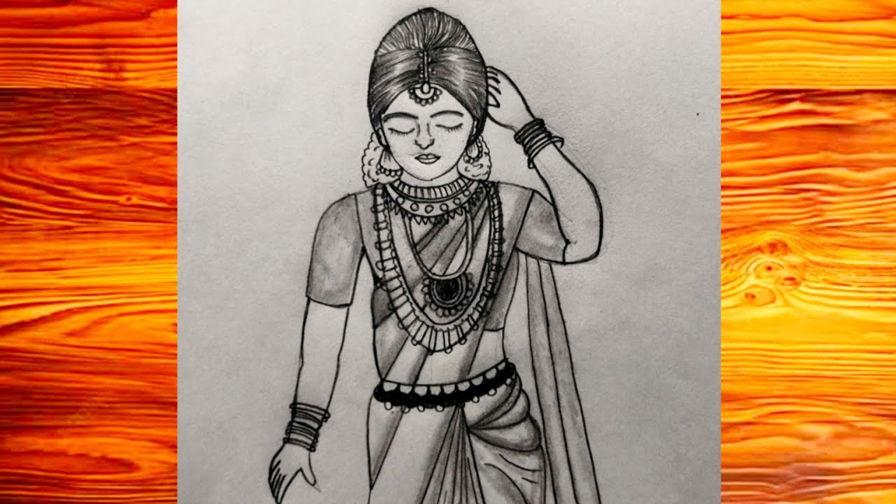 Easy bride Drawing/A girl wearing a saree for beginners - YouTube