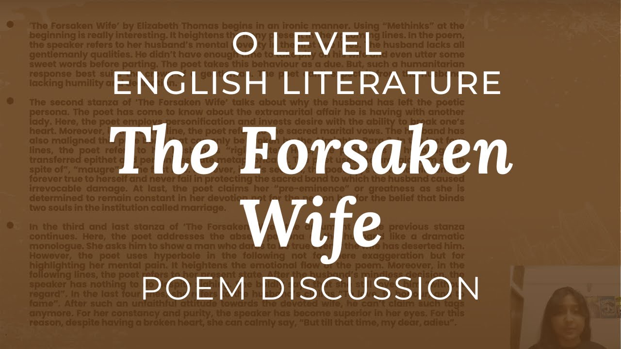 Poem | The Forsaken Wife | By Elizabeth Thomas | O level Literature in ...