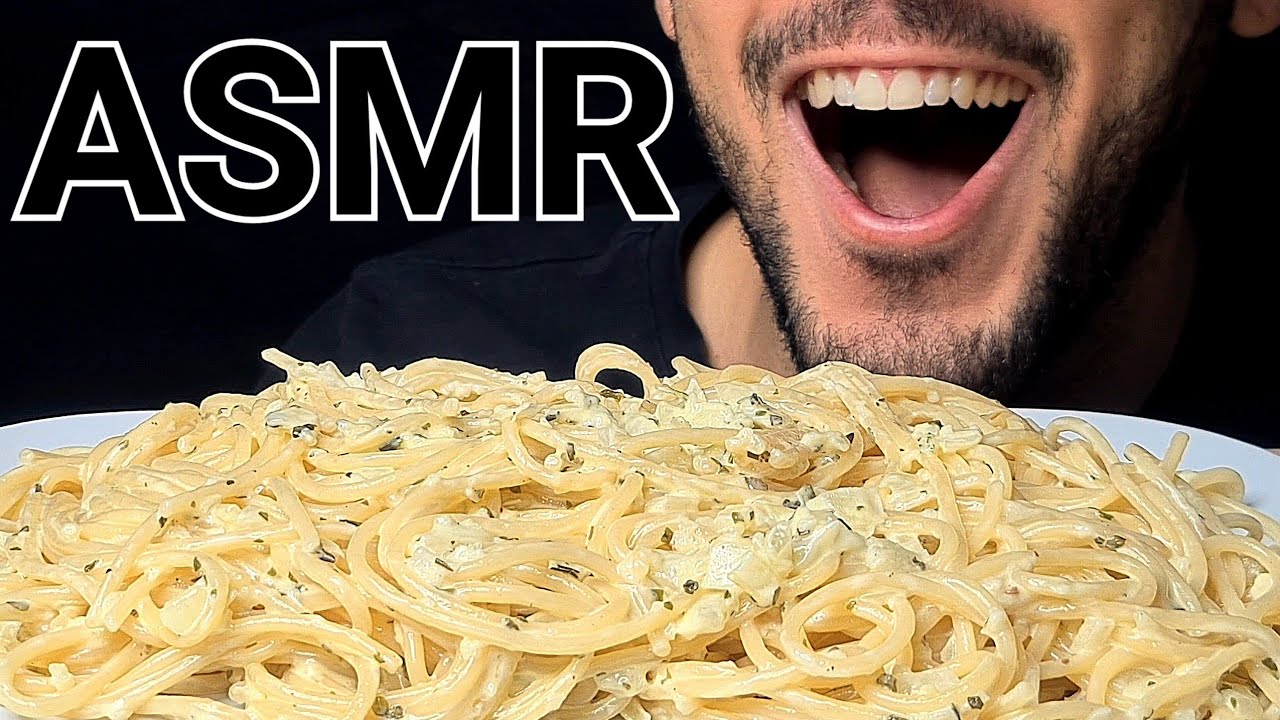 ASMR GARLIC PARMESAN SPAGHETTI PASTA (EATING SOUNDS) NO TALKING MUKBANG ...