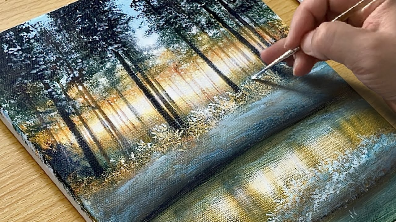 How to Draw a Morning Forest / Acrylic Painting for Beginners - YouTube