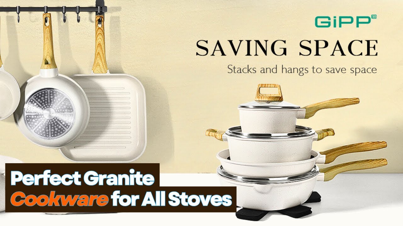 GiPP Pots and Pans Set Nonstick: Perfect Granite Cookware for All ...
