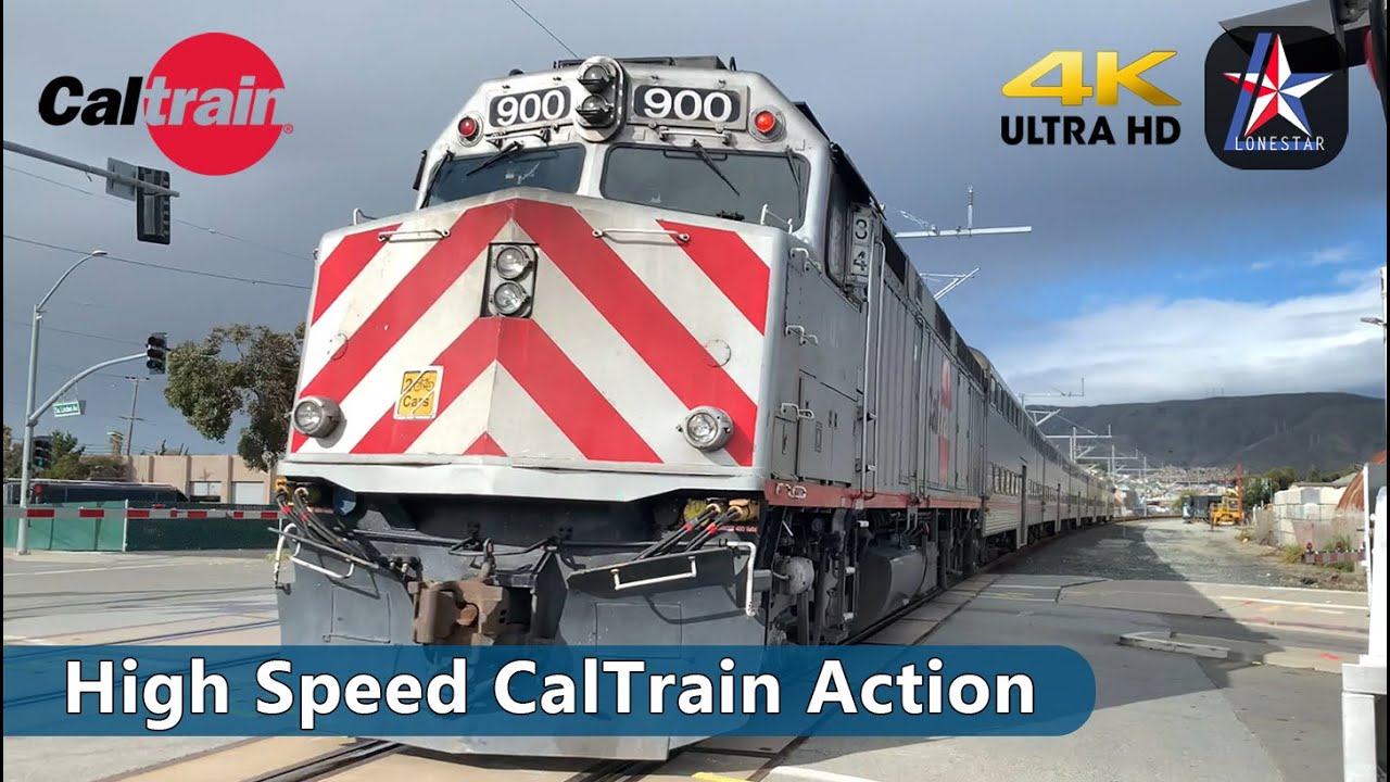 [4K60] High Speed CalTrain Action at S. Linden Ave. | CalTrain | San ...