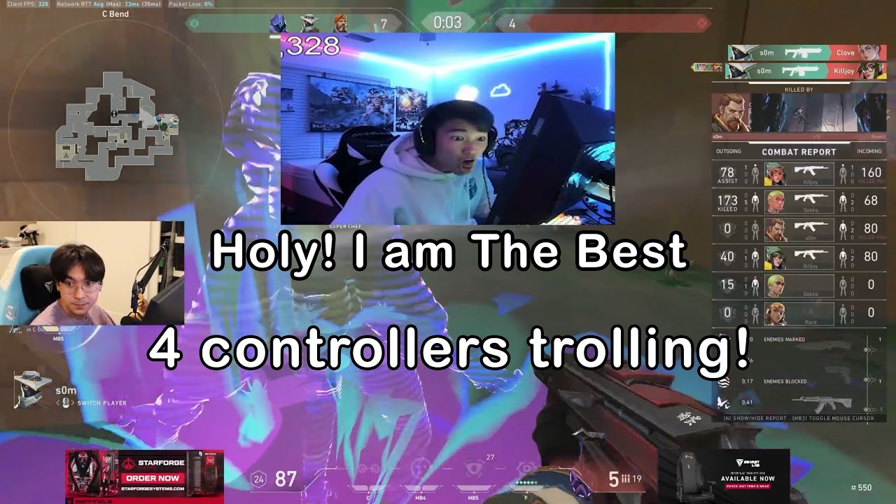 SEN TenZ witnessing NRG s0m doing Dasnerth cosplay with 4 controllers ...