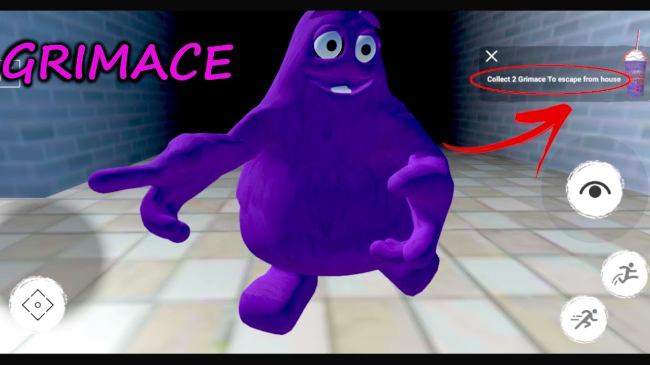 Grimace Shake monster horror in abandoned toy factory, purple monster ...