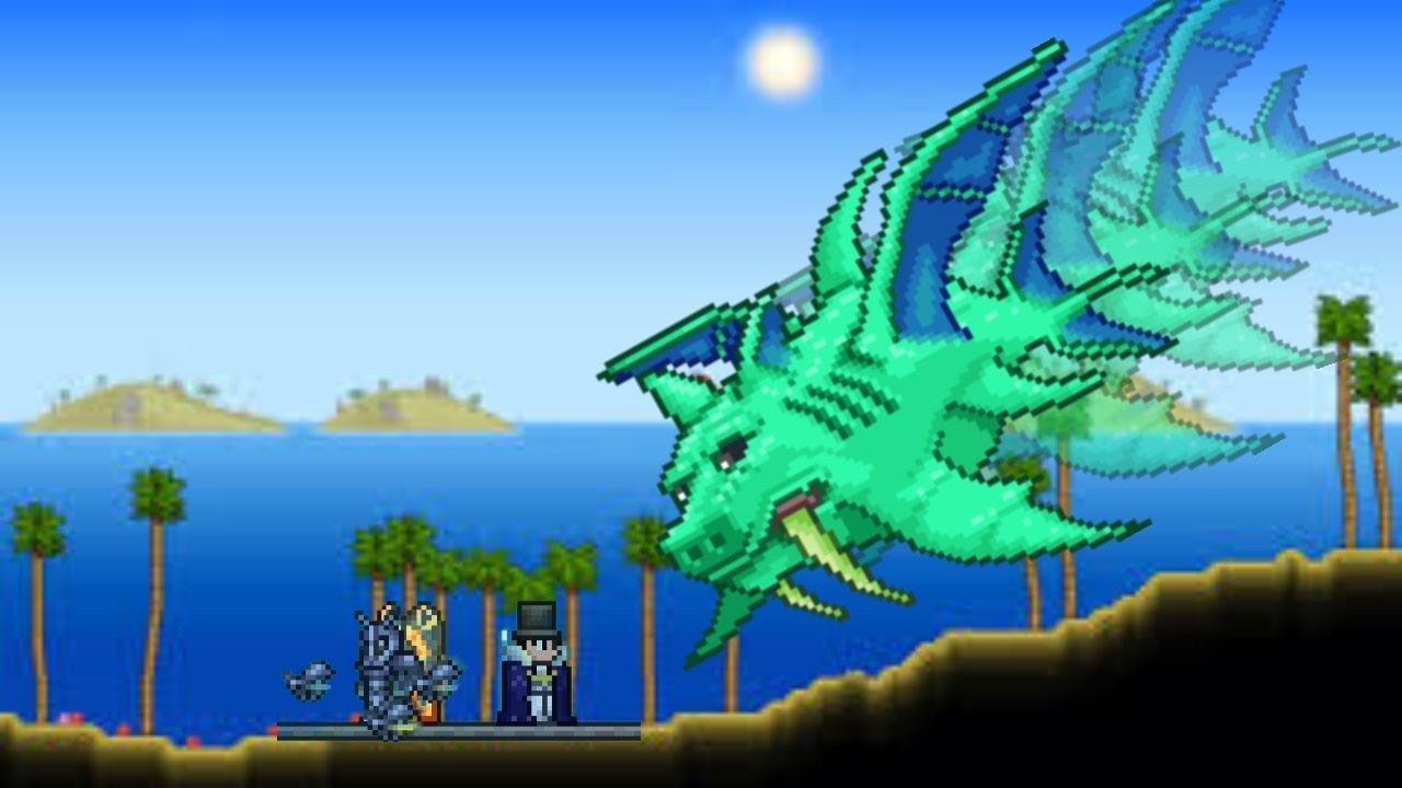 an actual terraria proper Duke Fishron expert mode Co-Op battle ...