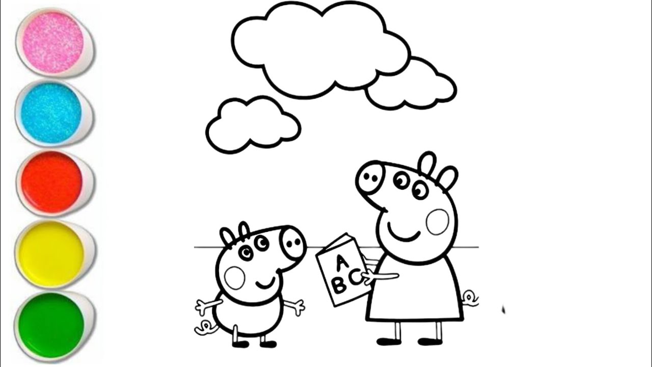 Peppa pig and George pig drawing and colouring for kids and toddlers ...