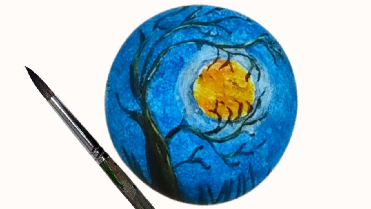 Halloween Full Moon Rock Painting: Spooky Art Tutorial | Acrylic Paint ...