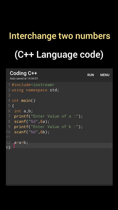 interchange two numbers in c plus plus,interchange two numbers in c,#newscoding #code # ...