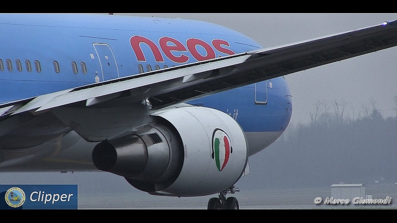 Neos Air Boeing 767 takeoff from Milan MXP (inside airport) - YouTube
